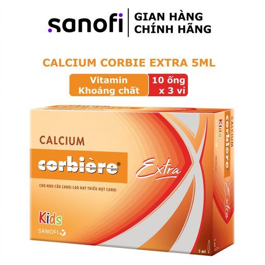 Calcium Corbiere Kids Extra Sanofi (hộp/30ống/5ml)