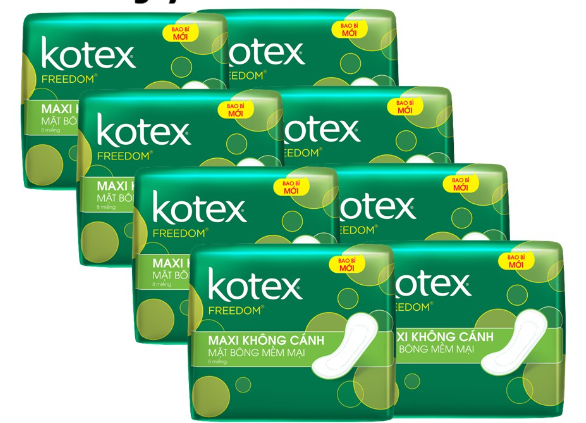Băng Vệ Sinh Kotex Freedom Bông Mềm Mại Không Cánh (lốc/8g/8m)