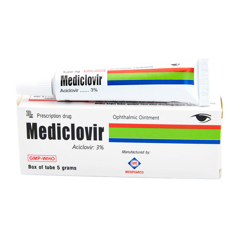 Thuốc Mỡ Tra Mắt Mediclovir Aciclovir 3% Medipharco (t/5gr)