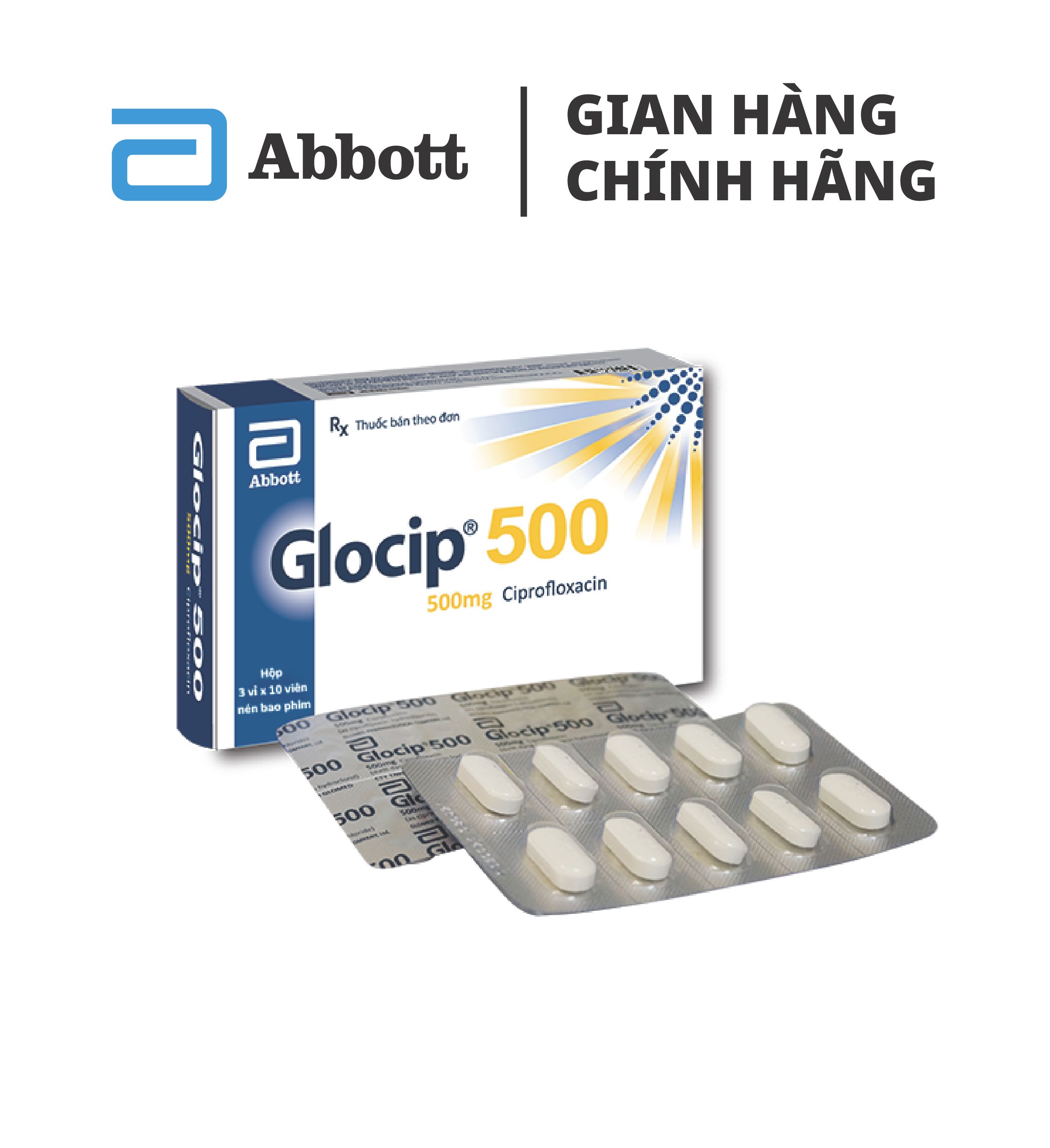Glocip Ciprofloxacin 500mg Abbott (hộp/30viên Nén)