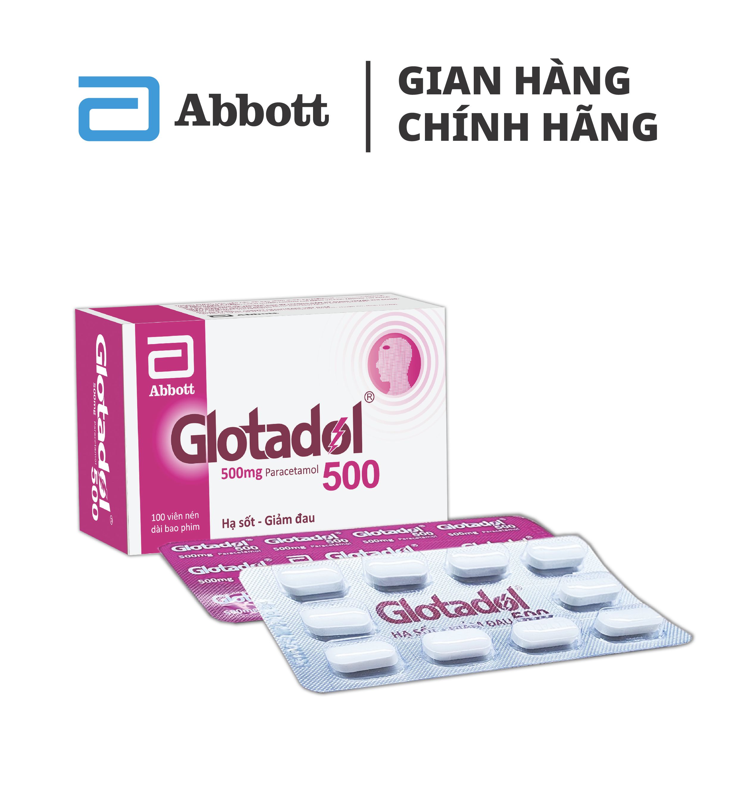 Glotadol 500mg Abbott (hộp/100viên Nén)(hồng)